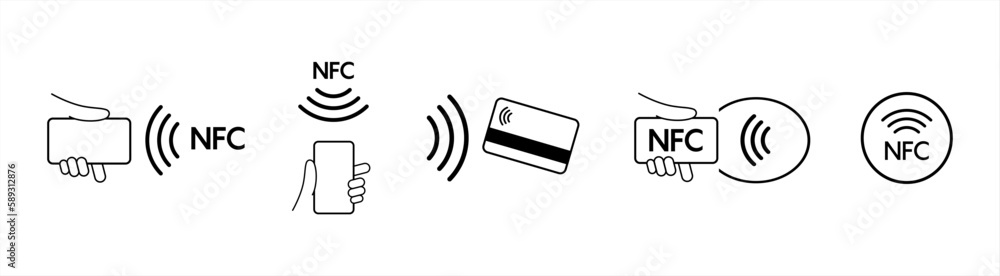 Set NFC wireless payment technology icon, contactless payment, credit ...