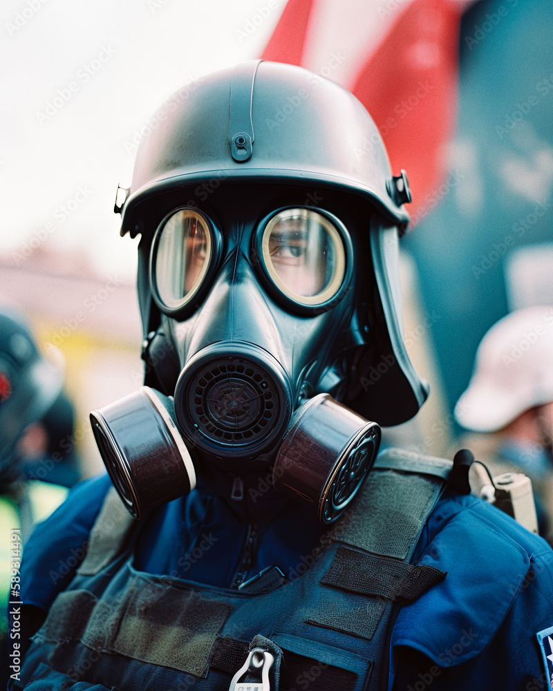 Riot Police Officer Equipped with Helmet and Gas Mask - generative ai ...