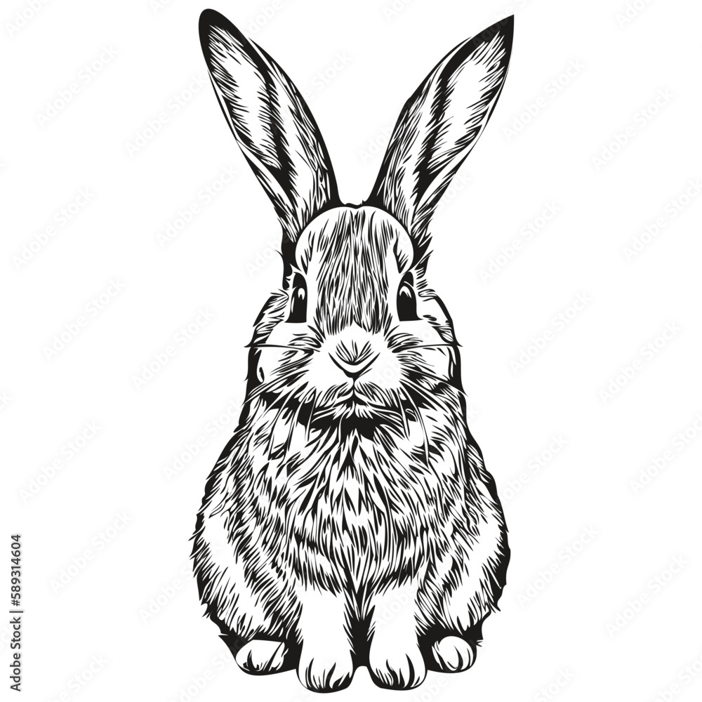 Rabbit vector illustration line art drawing black and white hare Stock ...
