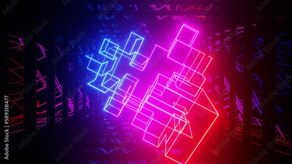 Vídeo do Stock: Vj loop mirror room with fly neon comlex frame ...