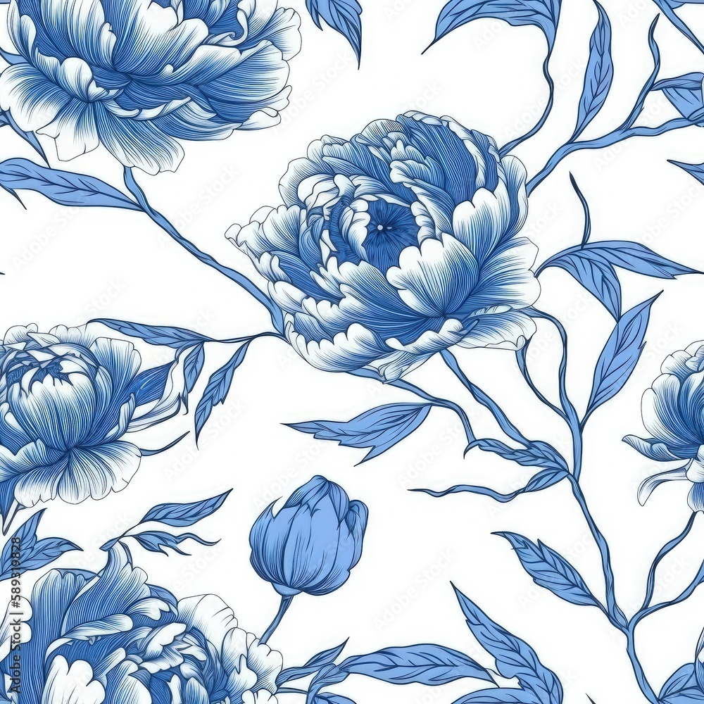 Seamless repeatable pattern of chinoiserie. Generative AI Stock Illustration | Adobe Stock