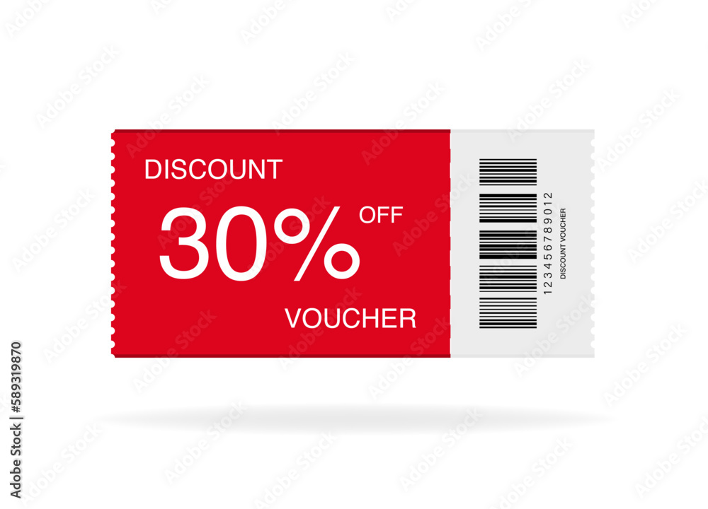Discount voucher 30 percent vector, gift coupon template. Coupon mockup ...