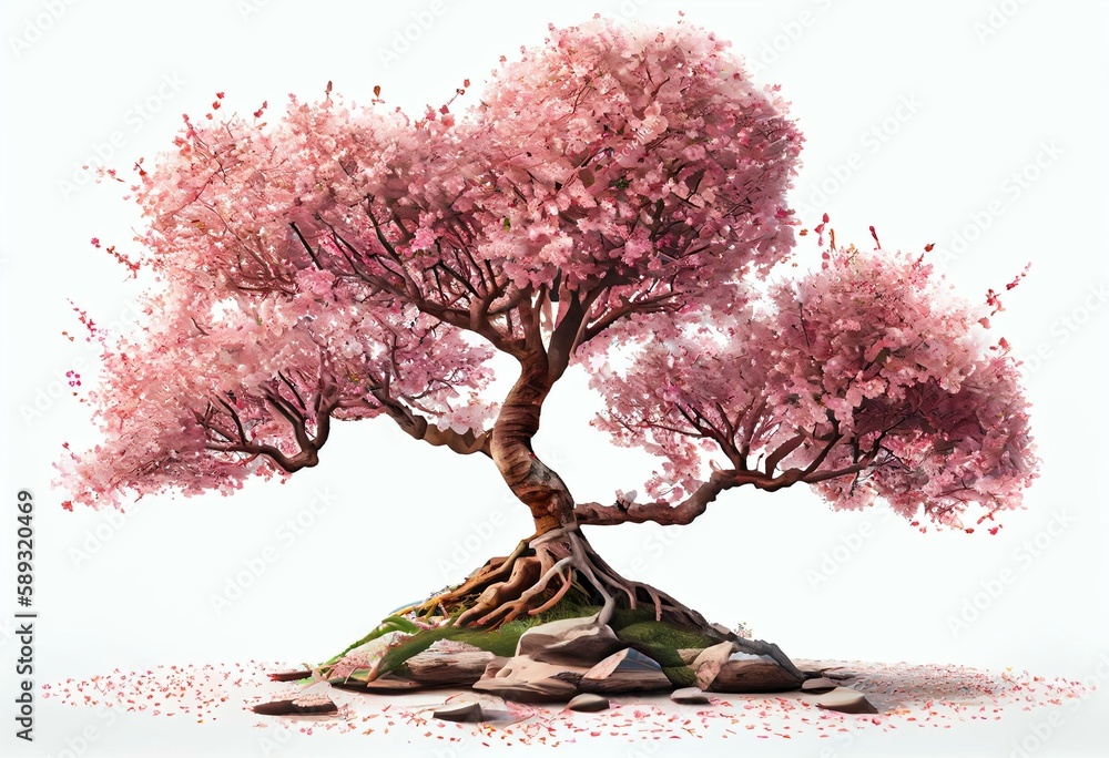 fantasy sakura tree in bloom isolated on white background 3D ...