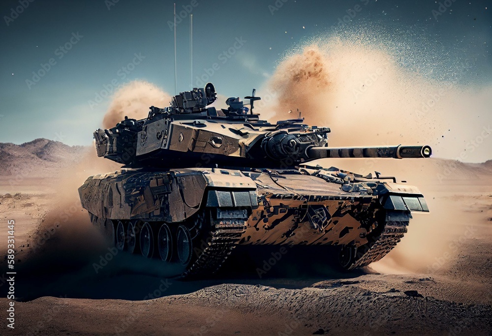 Leopard 2 main battle tank in combat. Created with generative AI ...