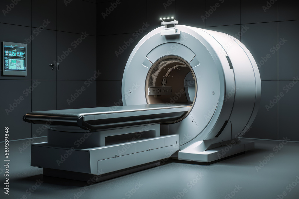 MRI scan machine, future medicine concept. AI generated, human enhanced ...