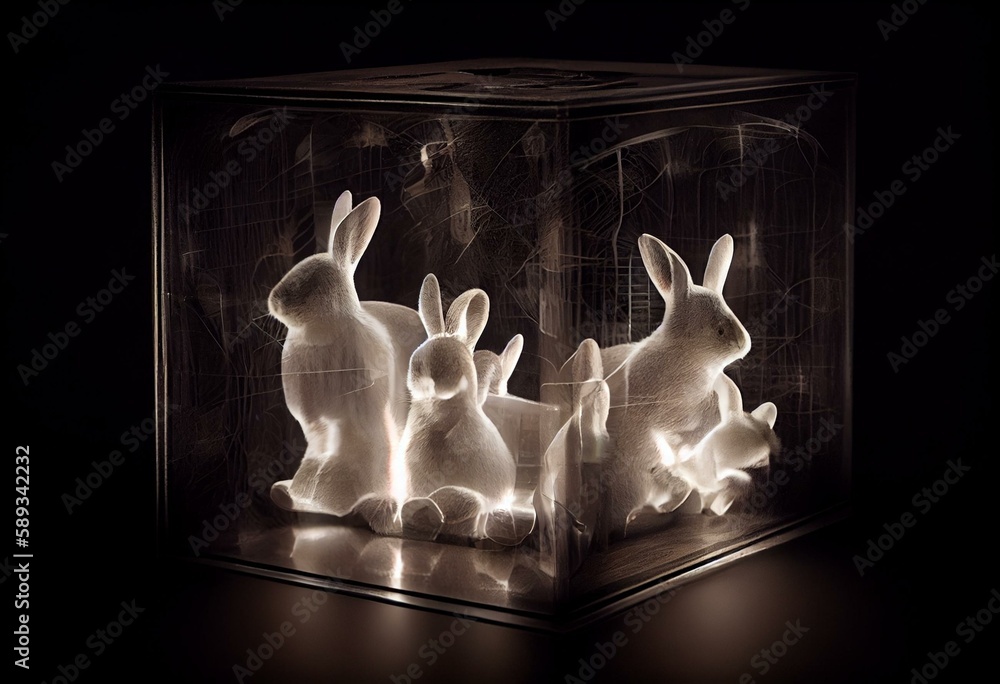 experimental rabbits restrained in a box made with acrylic. Generative ...