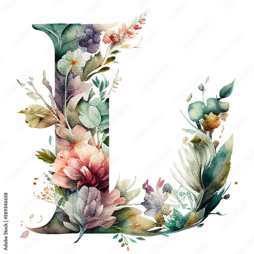 L alphabet / ABC English alphabet painted in watercolor boho emian ...
