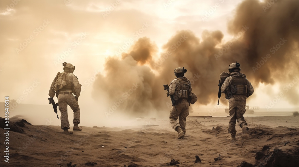 United States Navy Special forces soldiers in action during historical ...