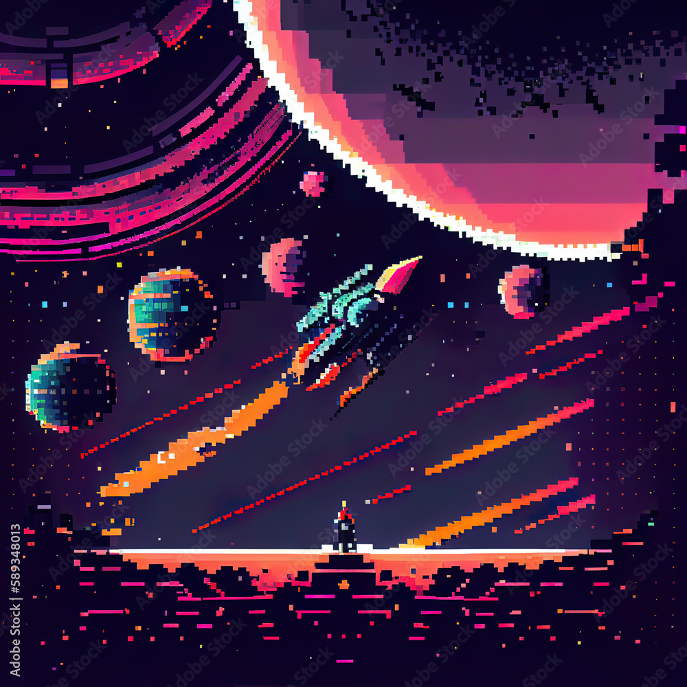 Pixel Art Space Background - Ai Generated Stock Illustration | Adobe Stock
