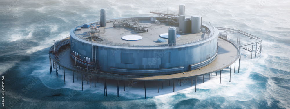 Renewable Energy. Ocean wave power generator or tidal power energy ...