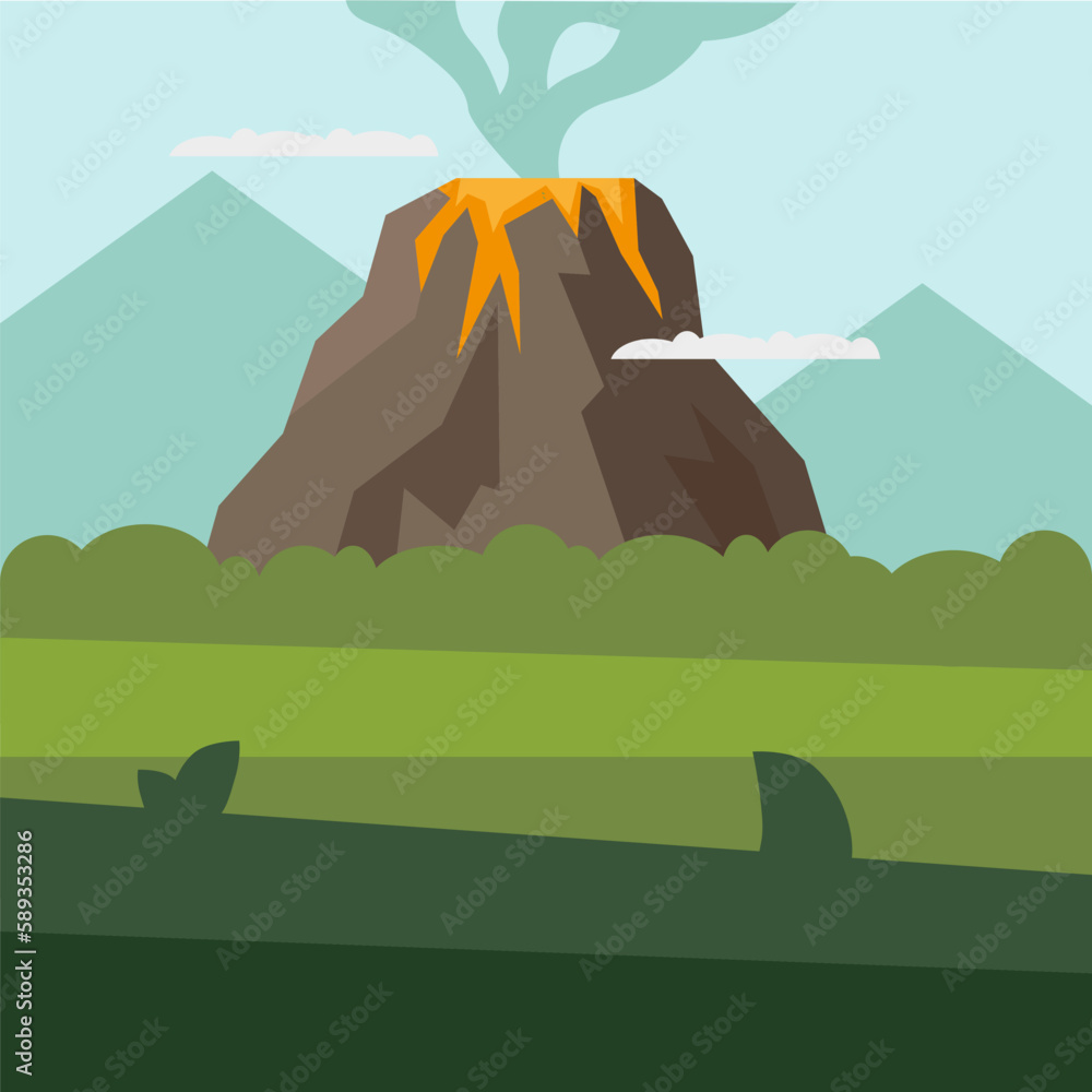Cartoon volcano for concept design. Mountain landscape background ...