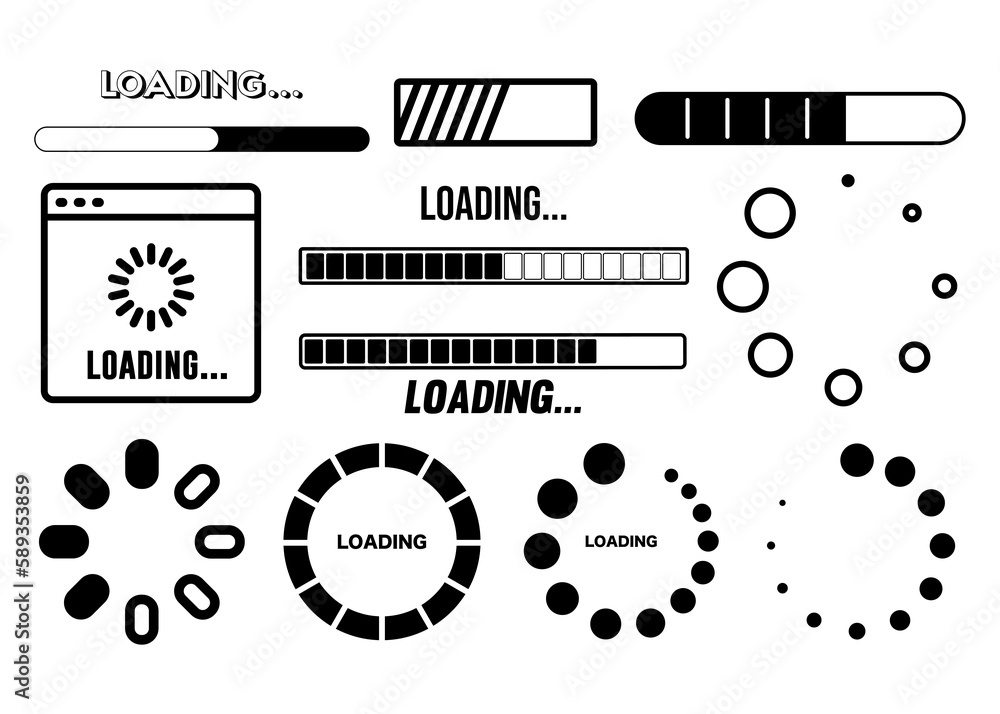 loading bar progress icons, load sign vector black and white ...