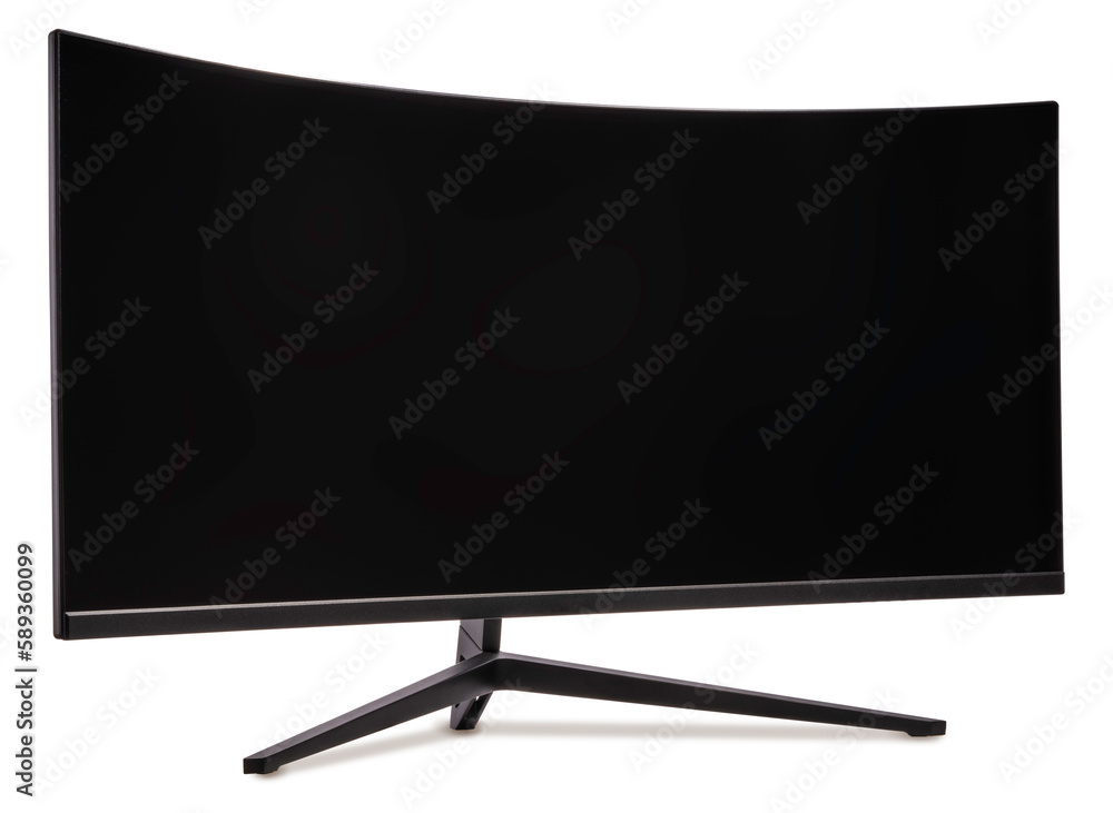 Ultrawide curve lcd monitor screen isolated on white background, Front ...