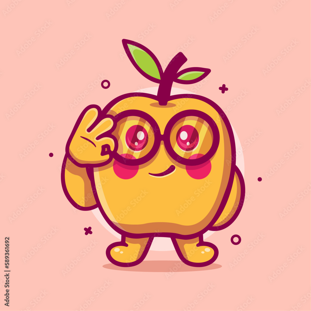 cute apricot fruit character mascot with ok sign hand gesture isolated ...