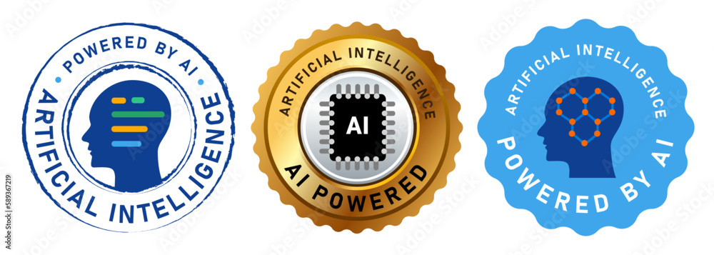 Powered by AI Artificial Intelligence label stamp emblem logo of neural ...