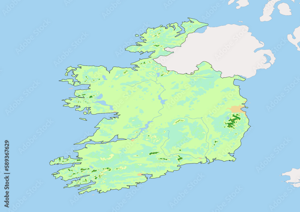 High detailed vector Ireland physical map, topographic map of Ireland ...