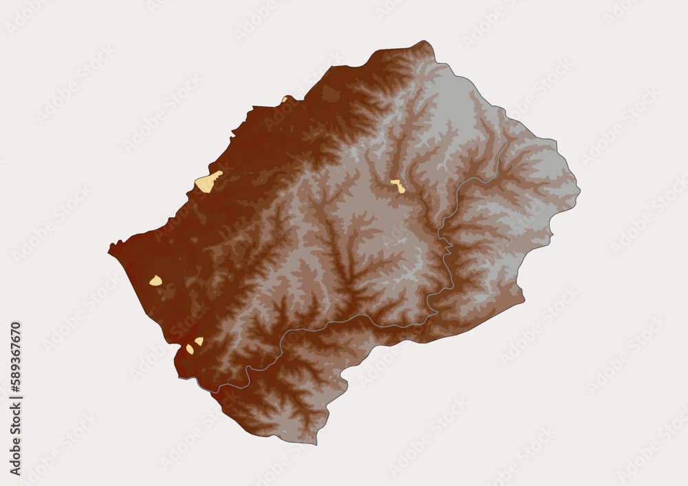 High detailed vector Lesotho physical map, topographic map of Lesotho ...