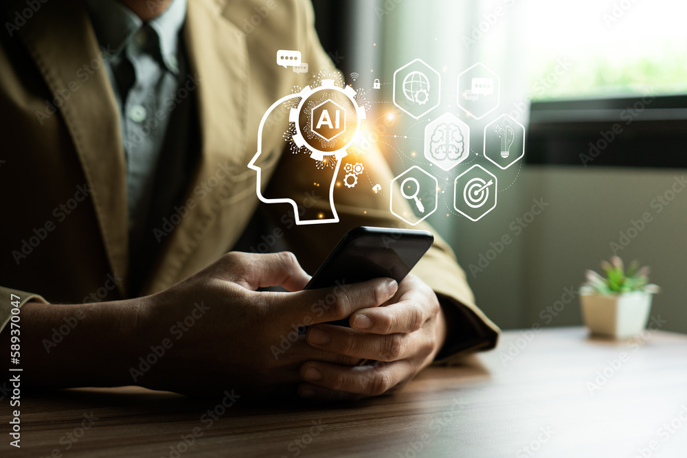 Chat with AI or Artificial Intelligence technology, business use AI ...