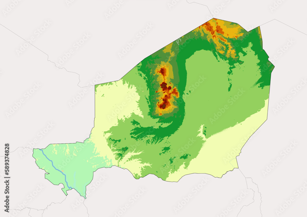 High detailed vector Niger physical map, topographic map of Niger on ...