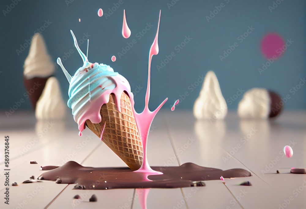 ice cream drop on floor, Made by AI,Artificial intelligence. Generative ...