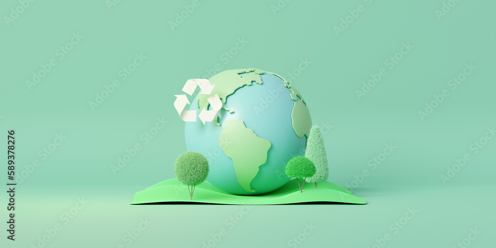3D Earth with Recycle symbol. World environment and earth day concept ...