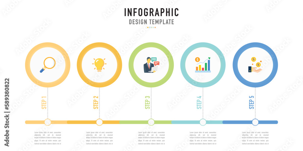 Circular mind map infographic template or element with 5 step, process ...
