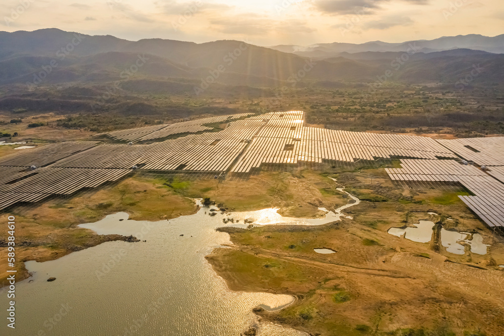 Aerial view of Solar panel, photovoltaic, alternative electricity ...