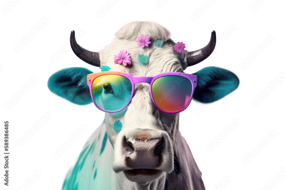 cow, wearing shades sunglass eyeglass isolated. Generative AI Stock ...