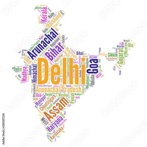 Indian map word cloud collage, indian map filled with the indian states ...