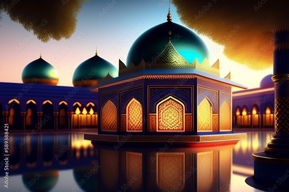 Islamic background mosque at night Stock Illustration | Adobe Stock