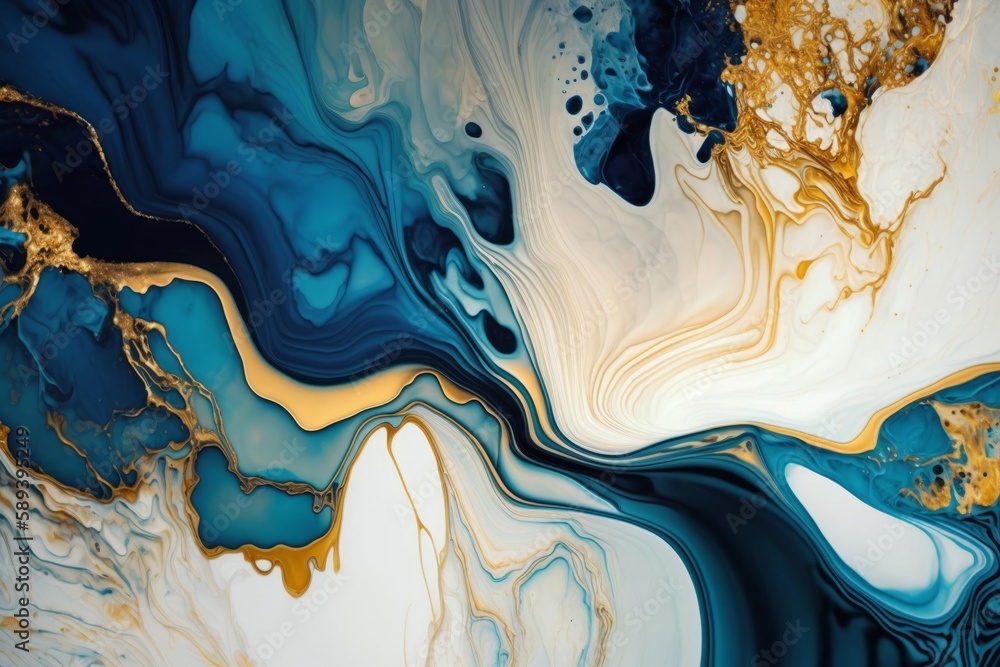 Marble ink blue teal turquoise white golden abstract background. Modern ...