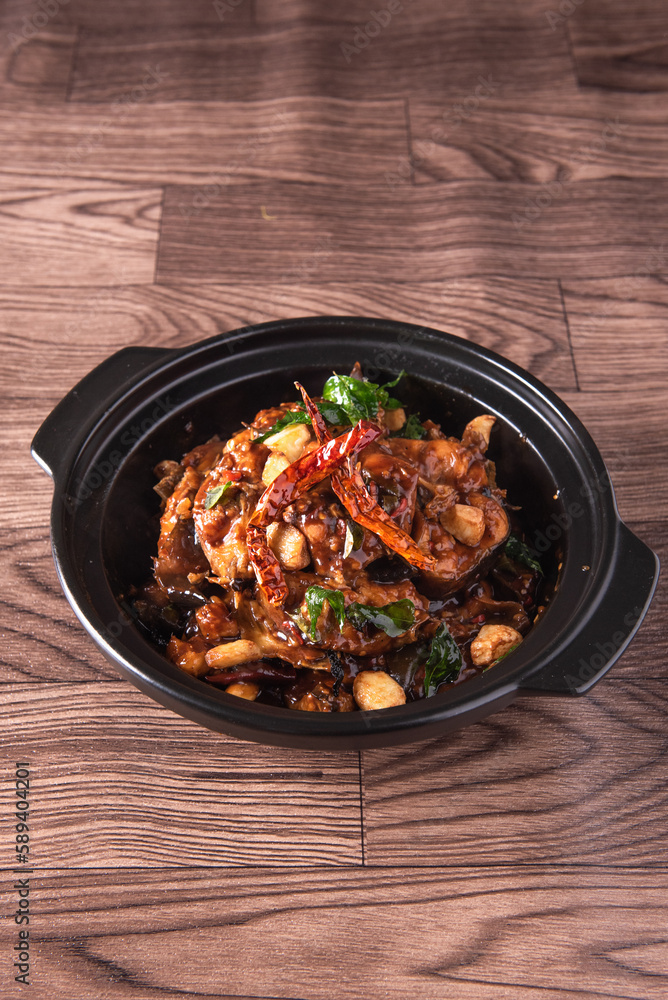 local cook live fresh catfish meat with spicy red dry chili asam sauce ...