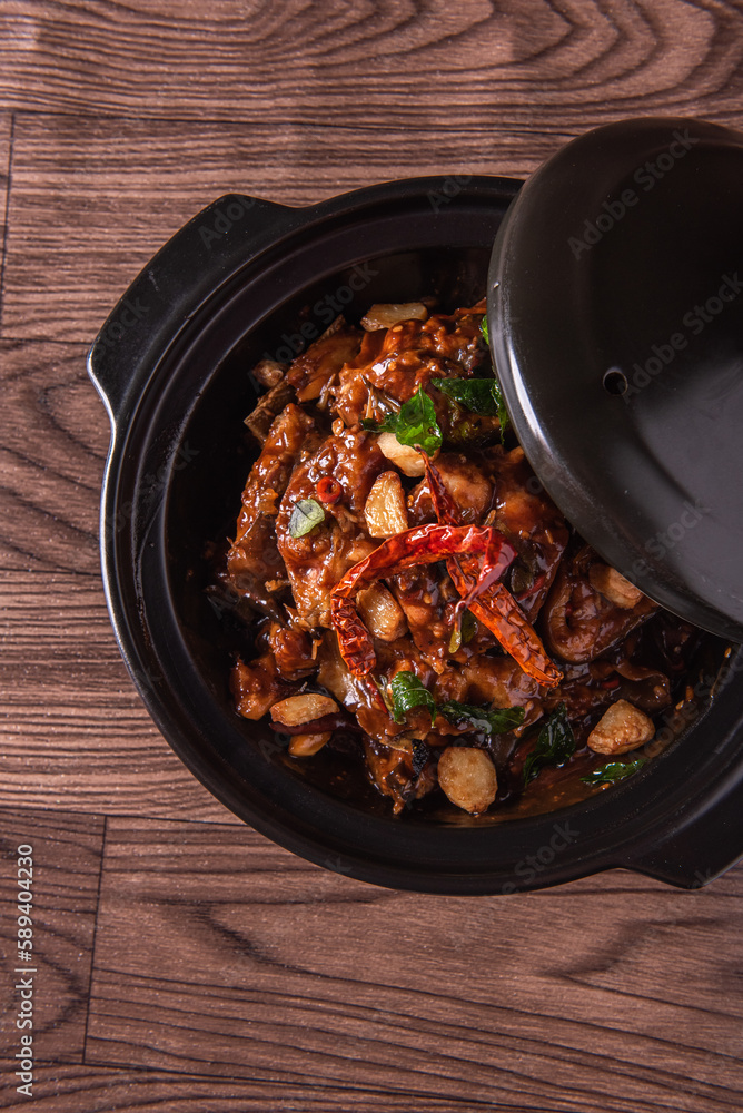 local cook live fresh catfish meat with spicy red dry chili asam sauce ...