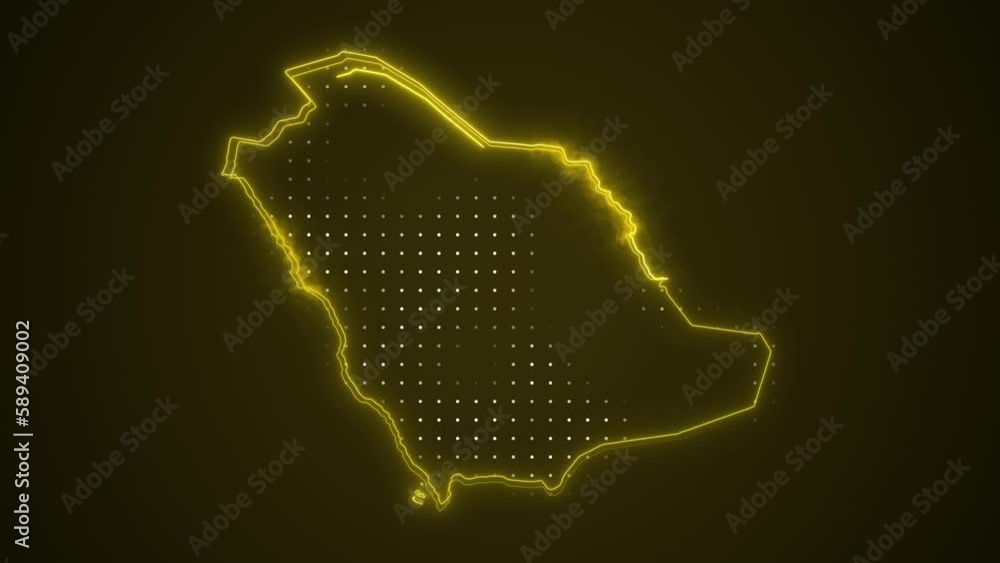 Neon Yellow Saudi Arabia Map Borders Outline Loop Background. Neon ...