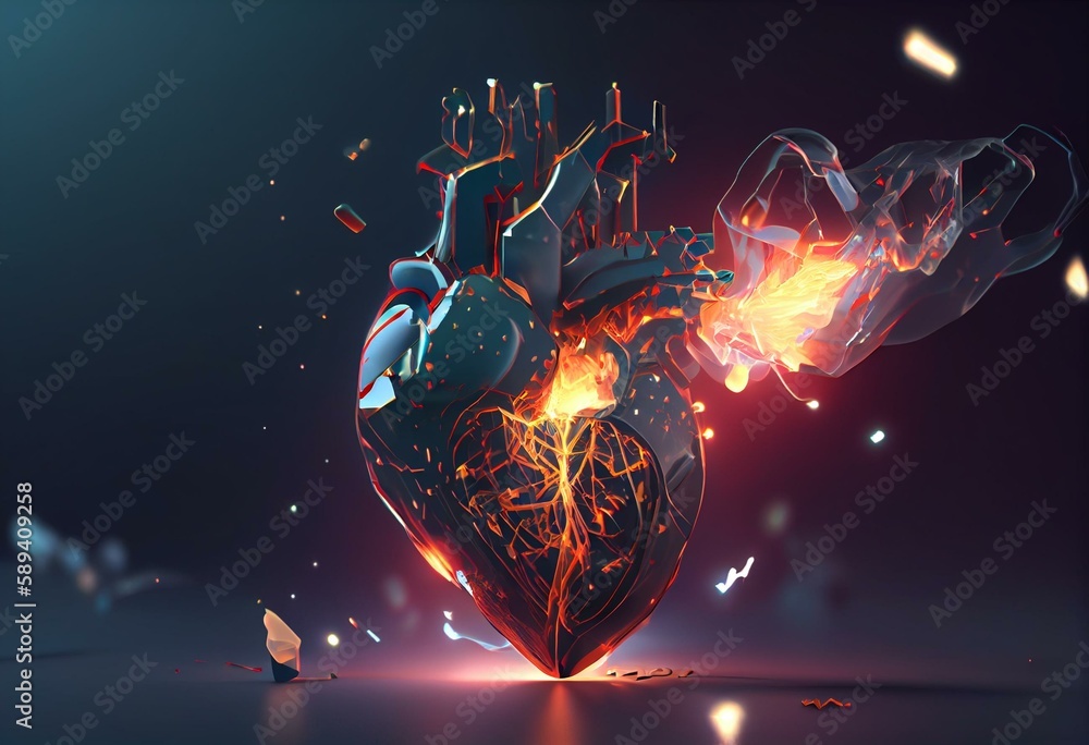 Heart in 3D animations with broken glowing elements Heart attack ...