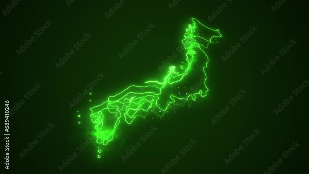 3D Neon Green Japan Map Borders Outline Loop Background. Neon Green ...