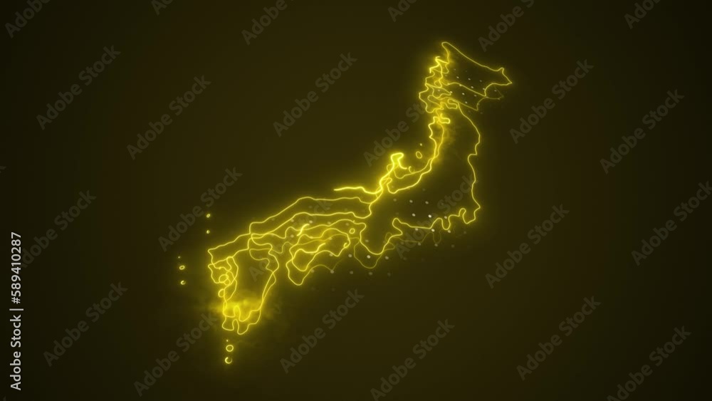 3D Neon Yellow Japan Map Borders Outline Loop Background. Neon Yellow ...