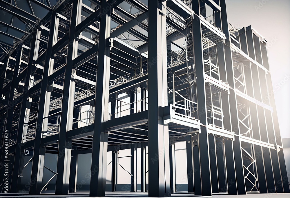 Building Information Model of metal structure. 3D BIM model. The ...