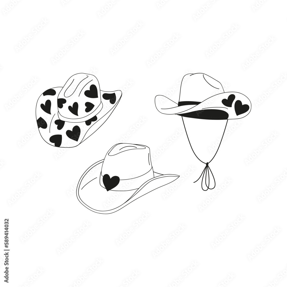 Howdy Valentines Day cowgirl cowboy heart ornament hats vector ...