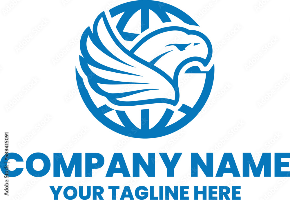 Vetor de Global with an eagle, falcon head logo design, flying hawk ...