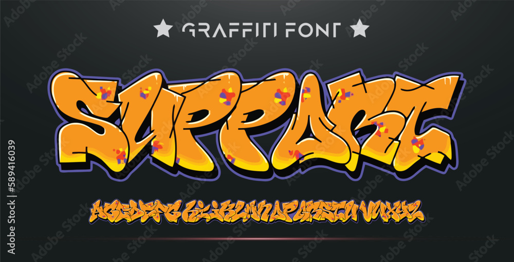 SUPPORT Graffiti Font, text effect, spray and street text style Stock ...