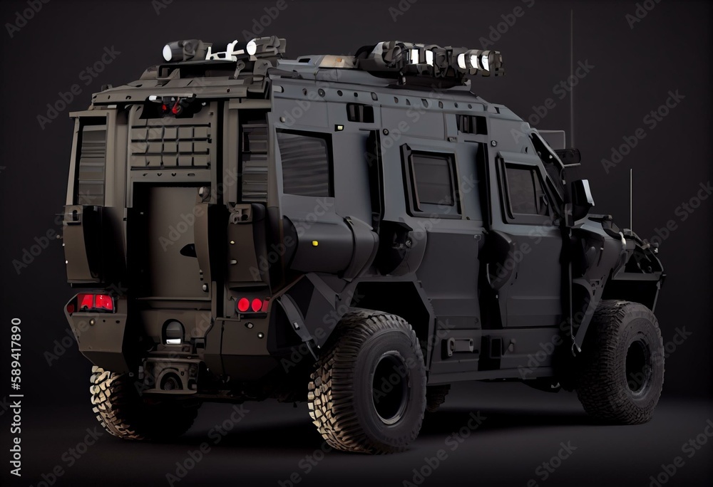 Rear corner view 3D rendering of an armoured police SWAT vehicle ...