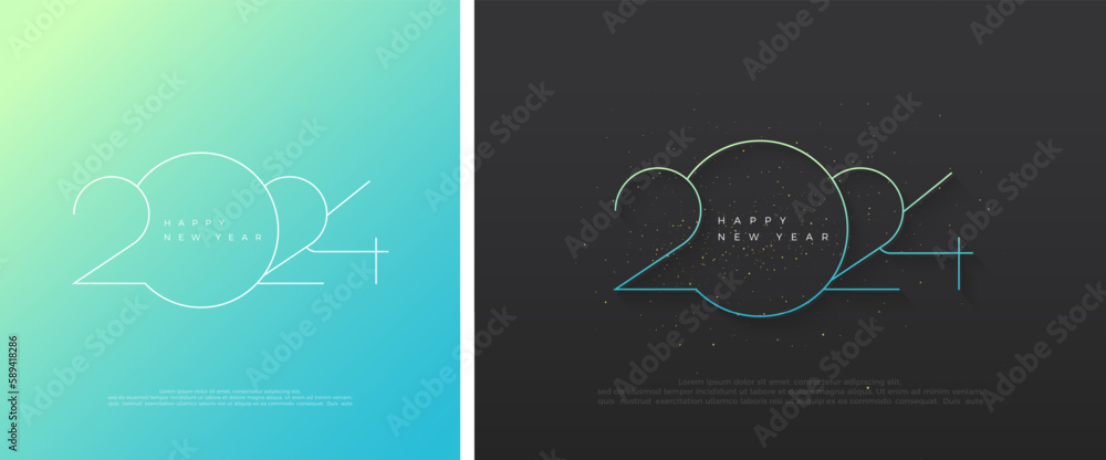 Modern new year 2024 with colorful line art. Unique and luxurious ...