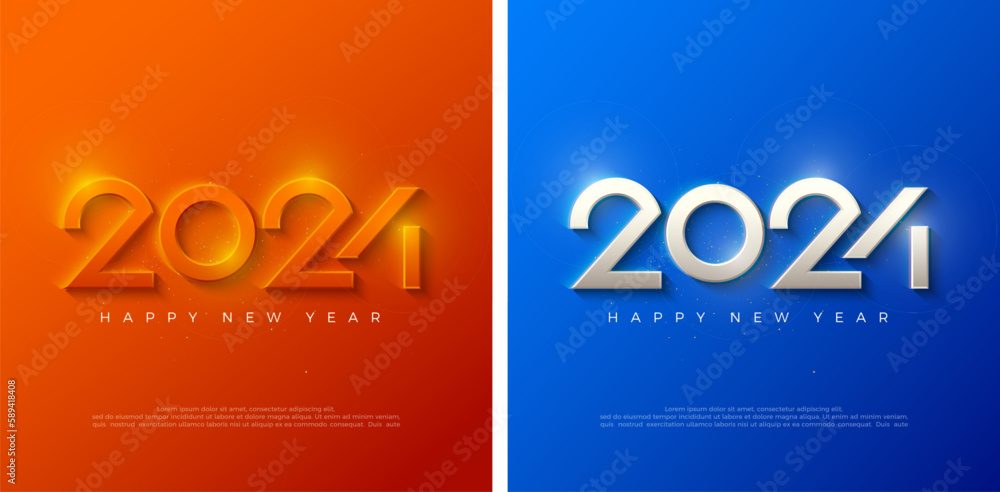 Modern and 3D Design Happy New Year 2024 with orange numbers in the ...