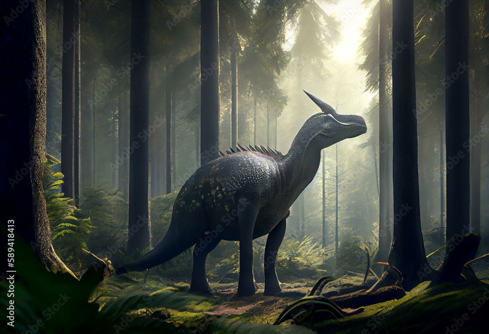 A parasaurolophus, a type of herbivorous ornithopod dinosaur of the ...