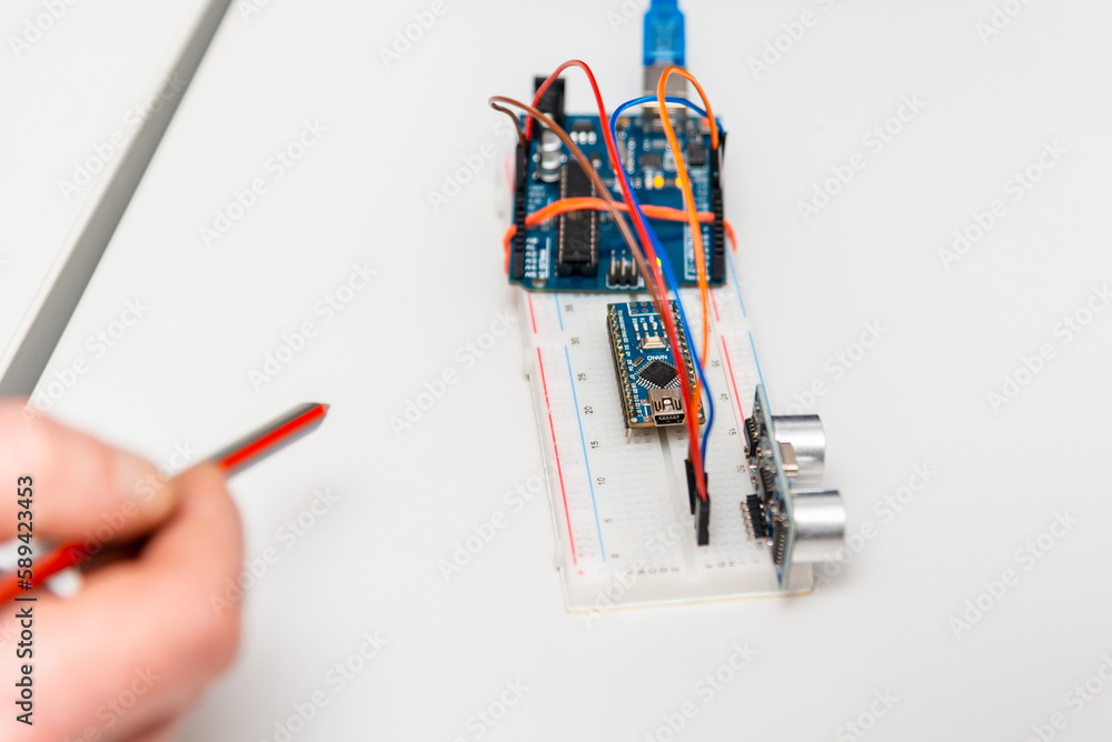 A scientist's hand,Ultrasonic distance sensor Arduino Ultrasonic nano ...