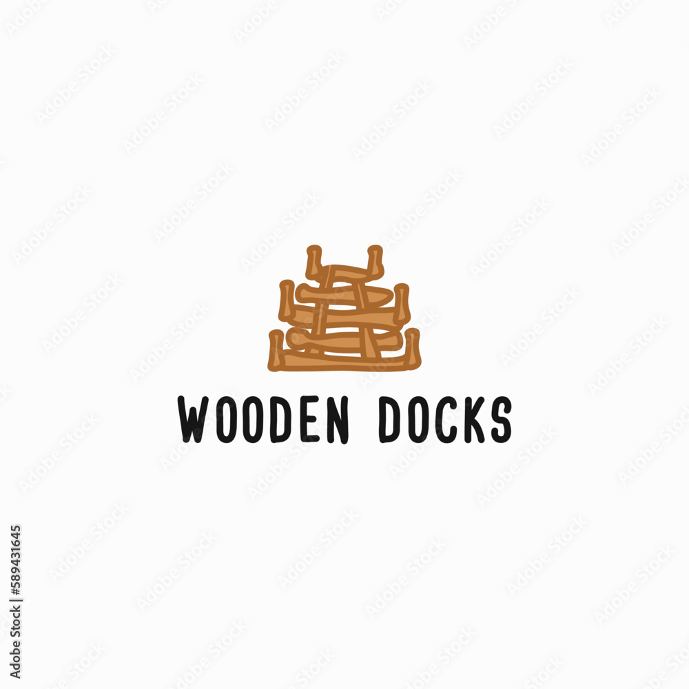 cartoon wooden docks logo vector design template with colorful, playful ...