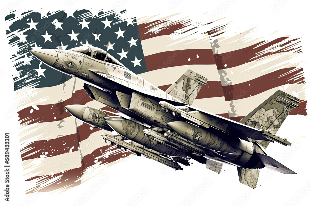American flag with military fighter jets isolated on white background ...