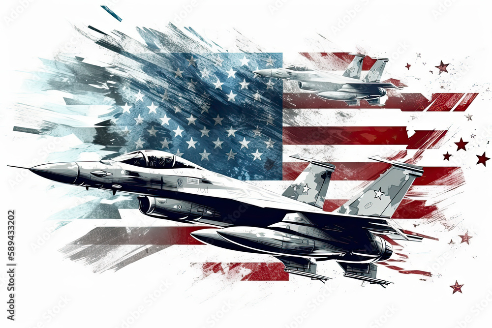 American flag with military fighter jets isolated on white background ...