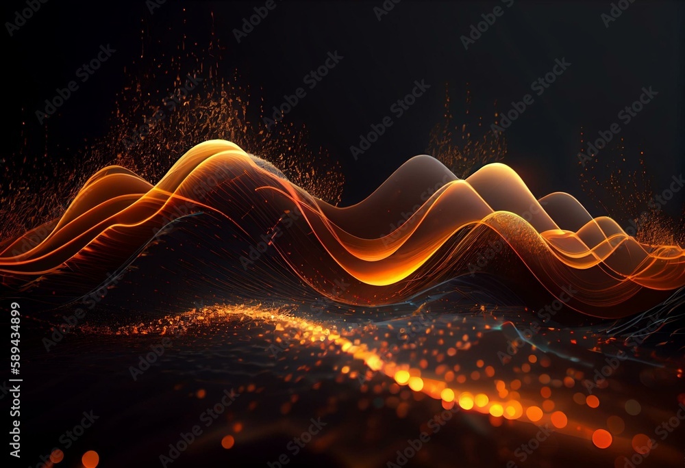 Futuristic moving wave. Digital background with moving glowing ...